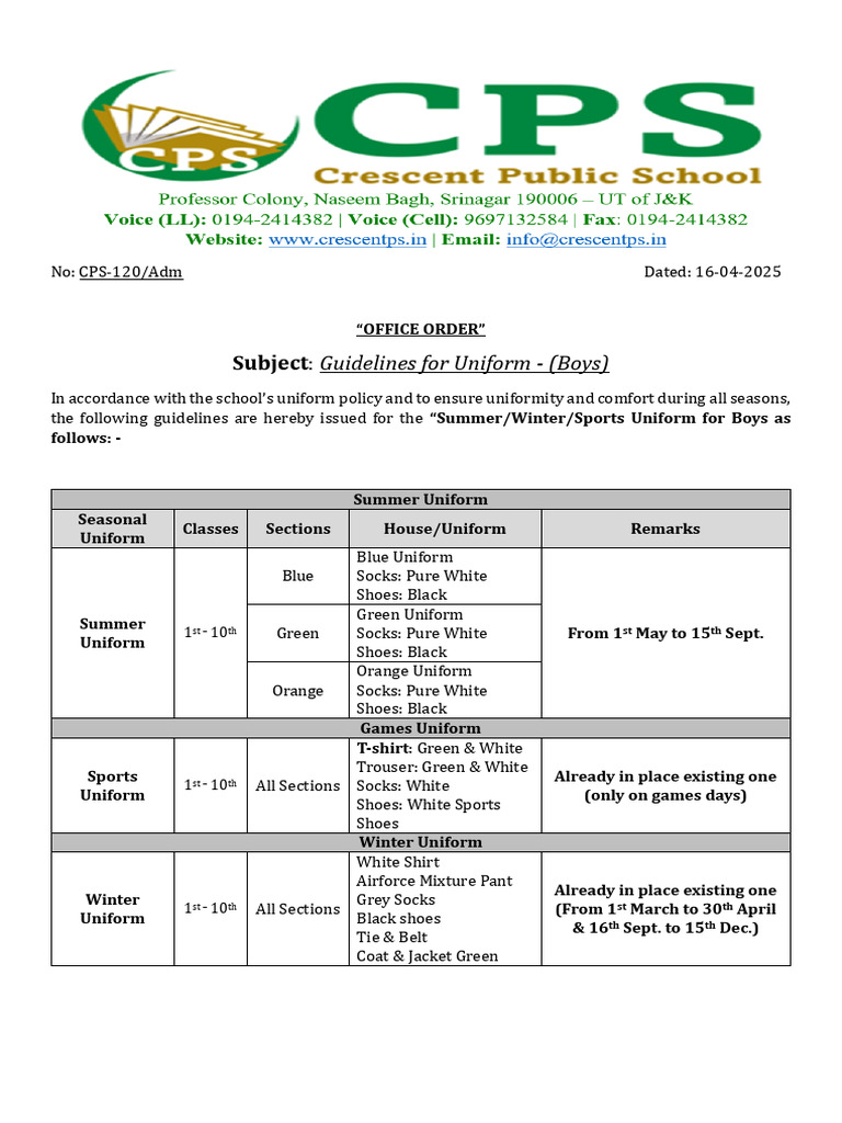 Guidelines For Uniform Cps | PDF | Clothing | Fashion