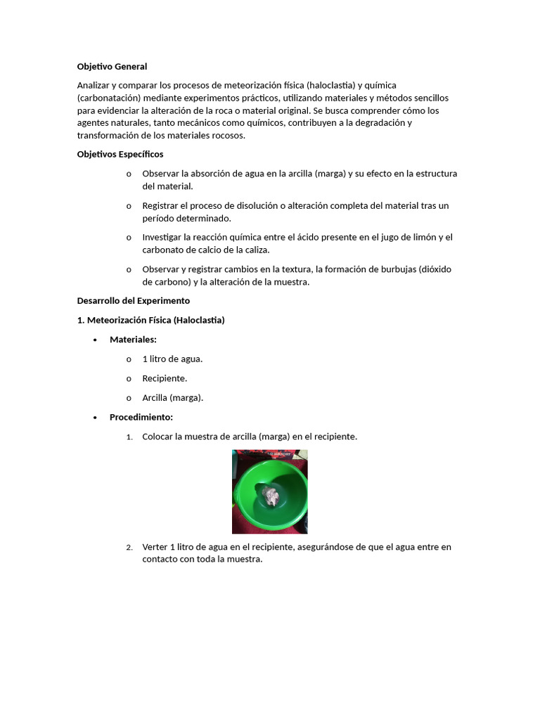 Experimento Geomorfo | PDF | Caliza | Meteorización