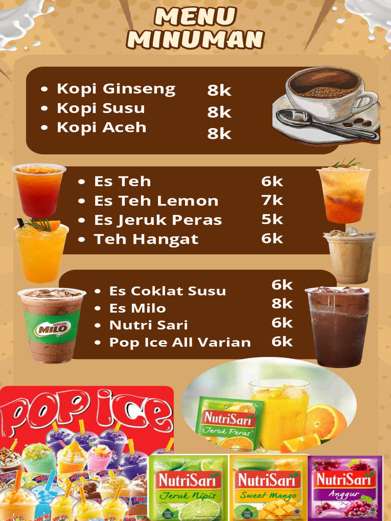 Cokelat Ilustrasi Foto Daftar Menu Minuman Segar PDF | PDF