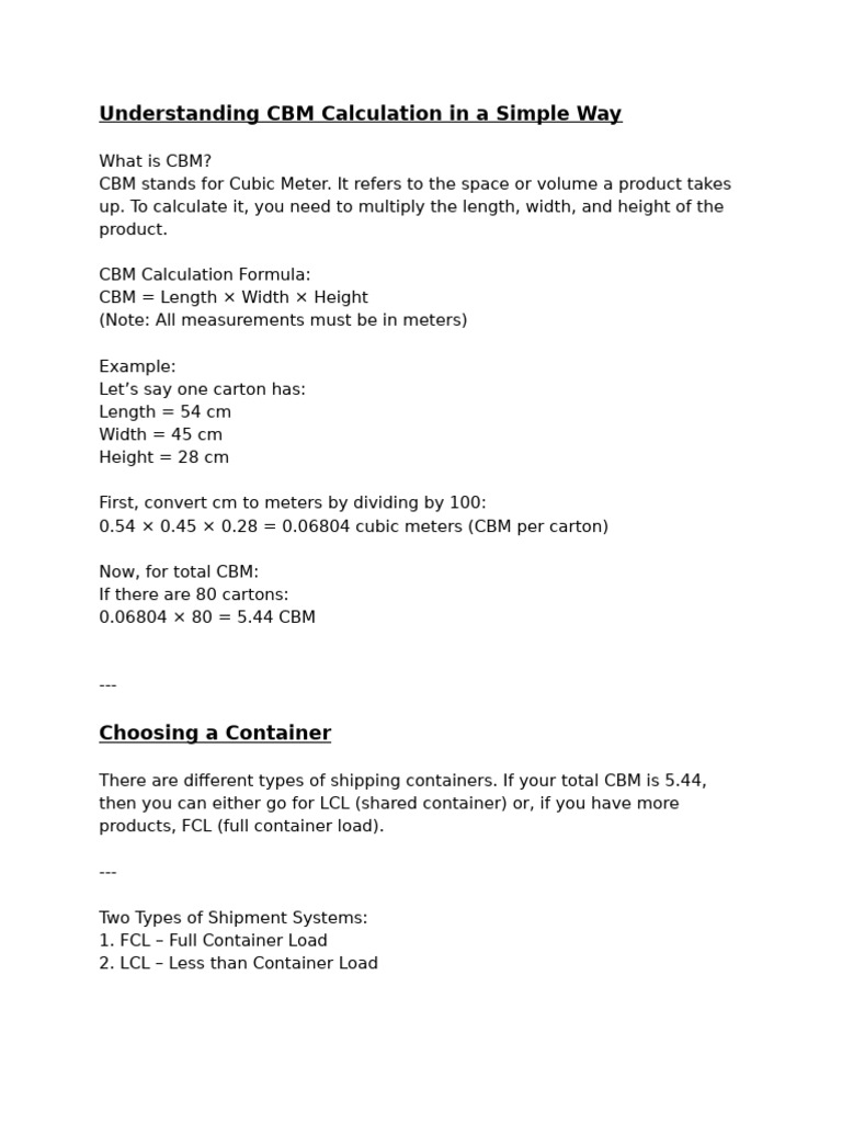 Understanding CBM Calculation in a Simple Way | PDF