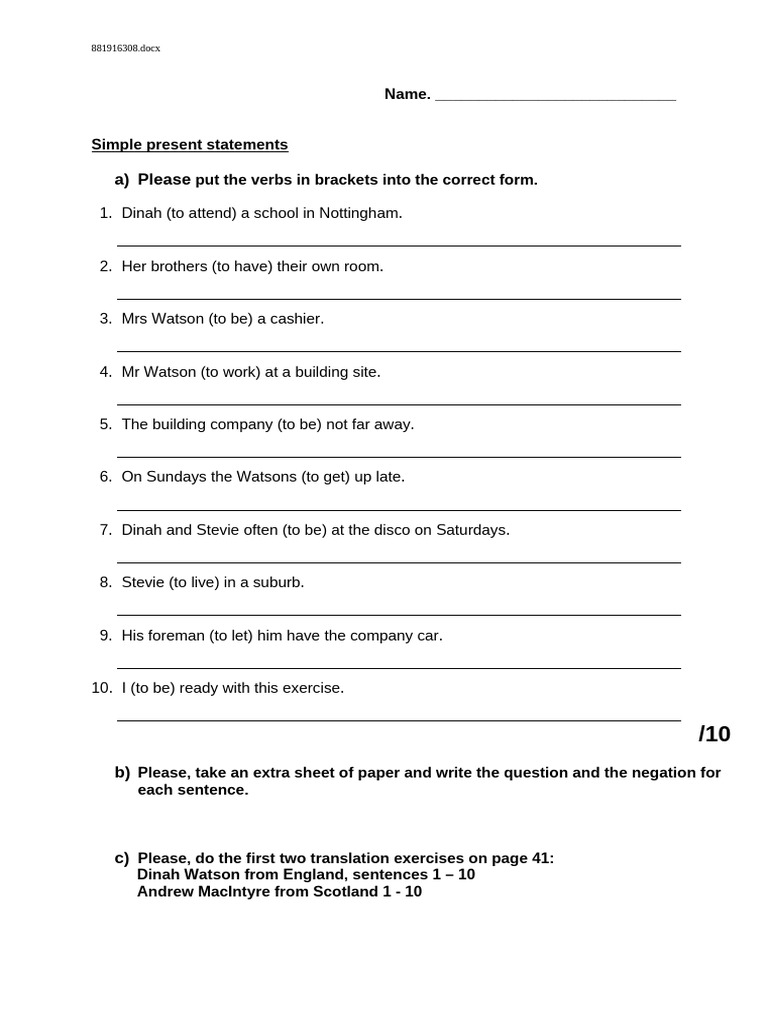 1_SIMPLE_PRESENT_statements_Dinah_MH | PDF
