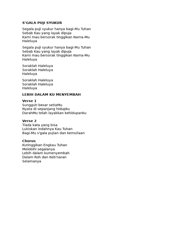 Lirik Lagu S'gala Puji Syukur | PDF