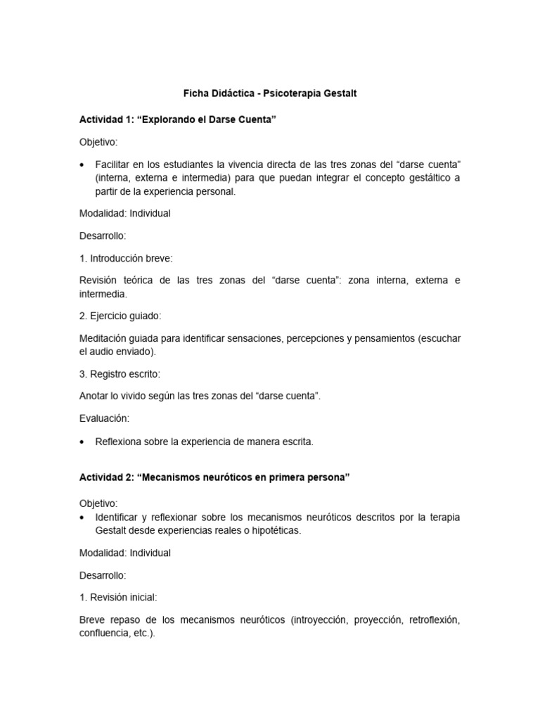 Ficha Didactica Psicoterapia Gestalt | PDF | Terapia Gestalt | Psicoterapia