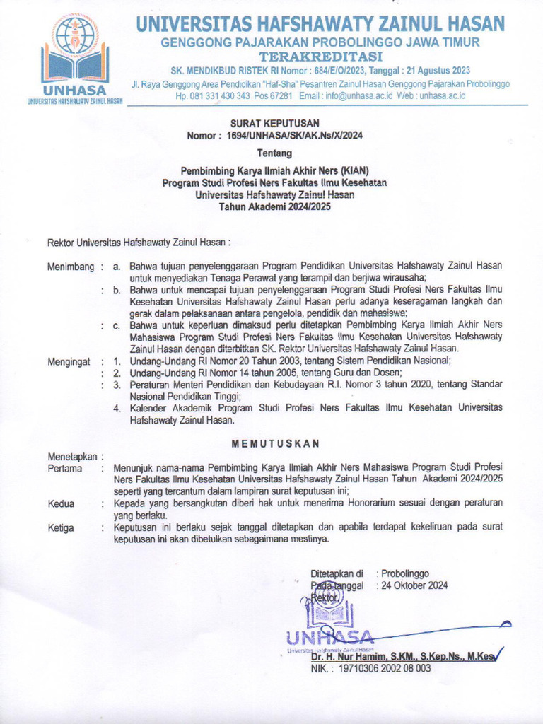 SK Pembimbing KIAN Lumajang Final | PDF