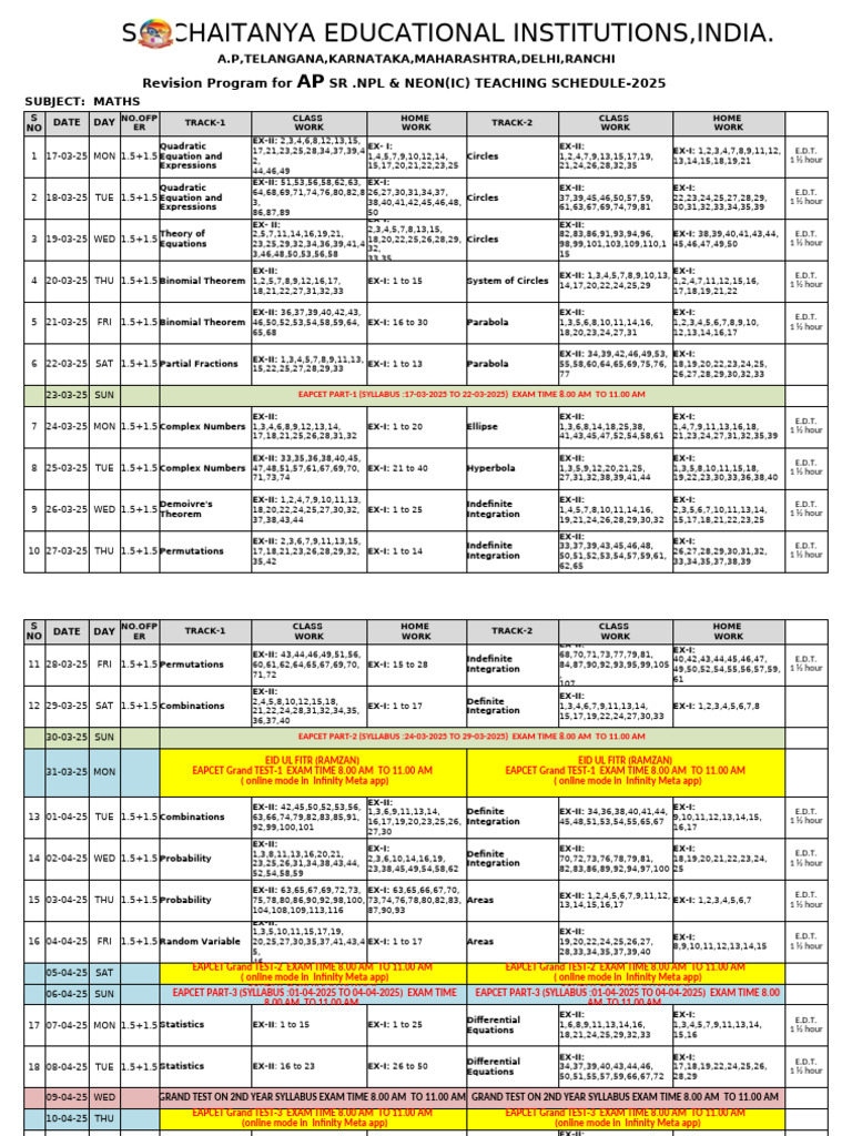Revision Program for AP SR .NPL & NEON(IC) TEACHING SCHEDULE-2025 | PDF ...