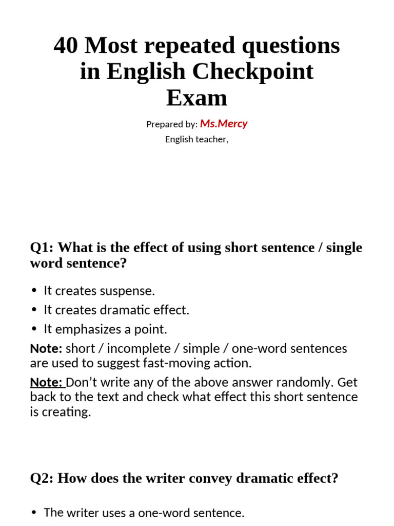 Key English Exam Questions Guide | PDF | Ellipsis | Verb