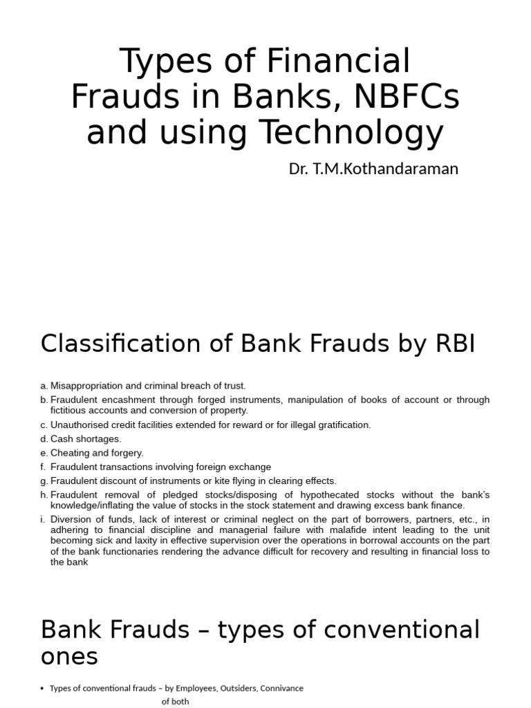 Unit III & IV Type of Frauds in Banks and Other Financial Institutions ...