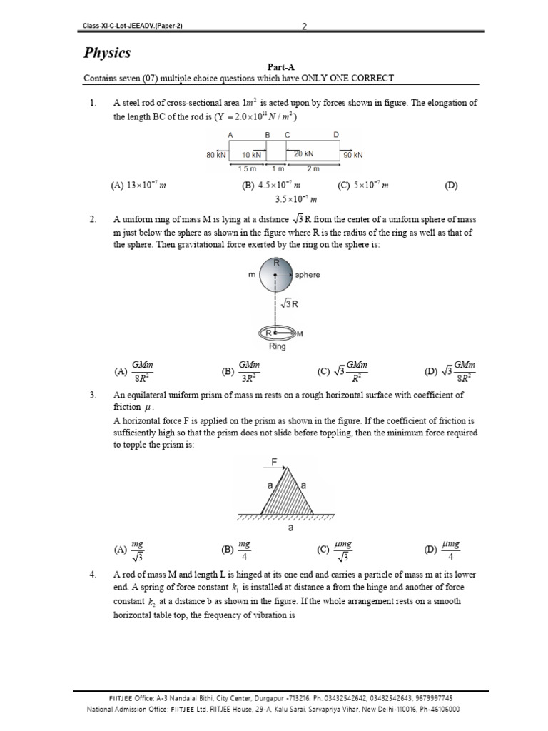 Class-XI-JEE Adv (Paper-2) | PDF | Force | Tension (Physics)