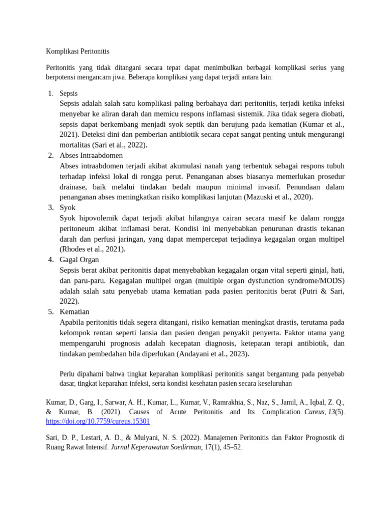 Komplikasi Serius Peritonitis | PDF