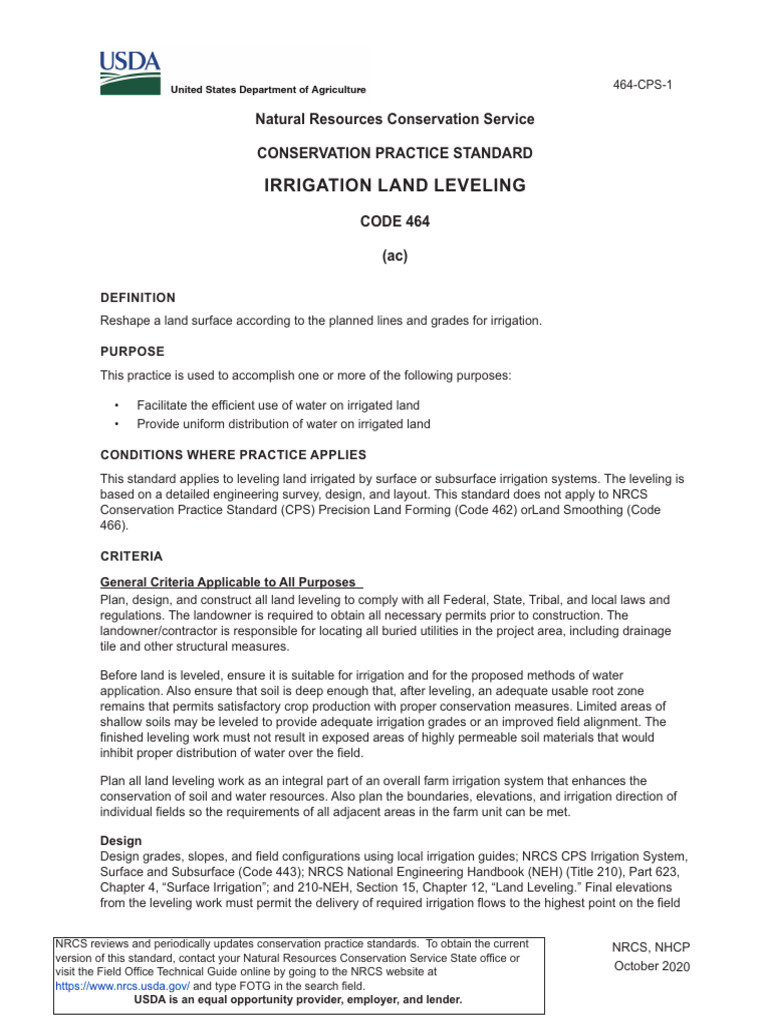Irrigation Land Leveling Standards | PDF | Irrigation | Surface Runoff