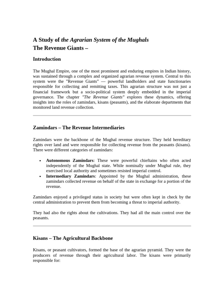 The Revenue Giants Mughal Agrarian System Updated | PDF | Mughal Empire ...