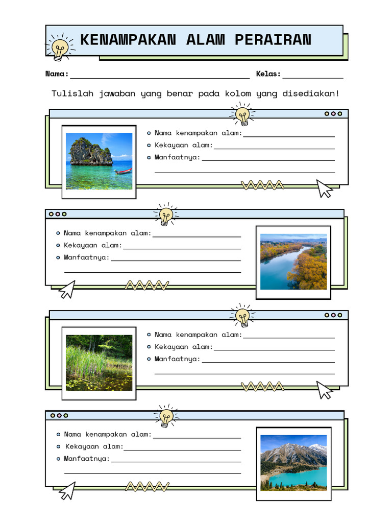 Hijau Biru Garis Polaroid Lembar Kerja Kenampakan Alam Perairan | PDF