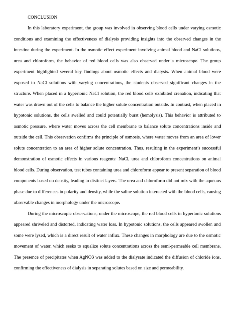 Conclusion & Recommendation Lab Report | PDF | Osmosis | Biology