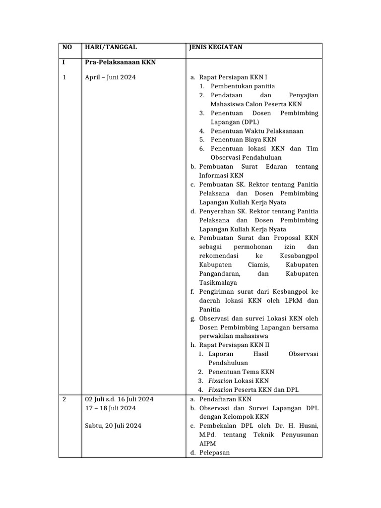 Agenda Rangkaian Kegiatan KKN & Acara Pembekalan KKN 2024 | PDF
