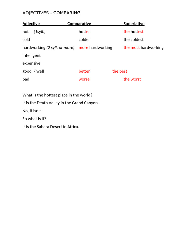 Adjective Comparative Superlative | PDF