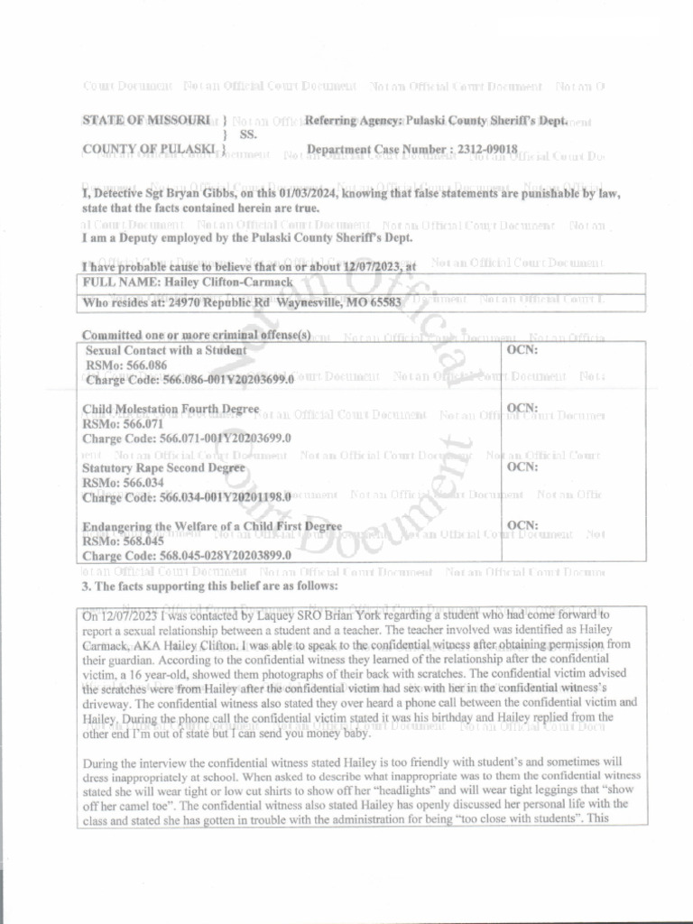 Probable Cause Statement Hailey Clifton Carmack | PDF | Witness | Crimes