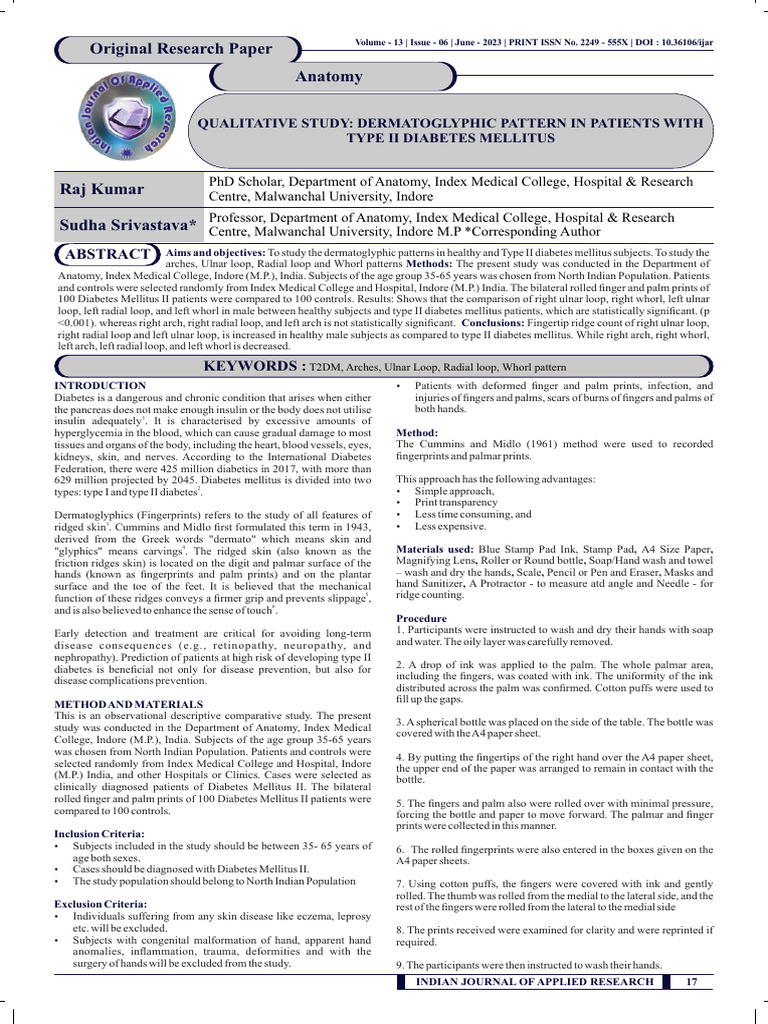 Qualitative Study Dermatoglyphic Pattern in Patients With Type II ...