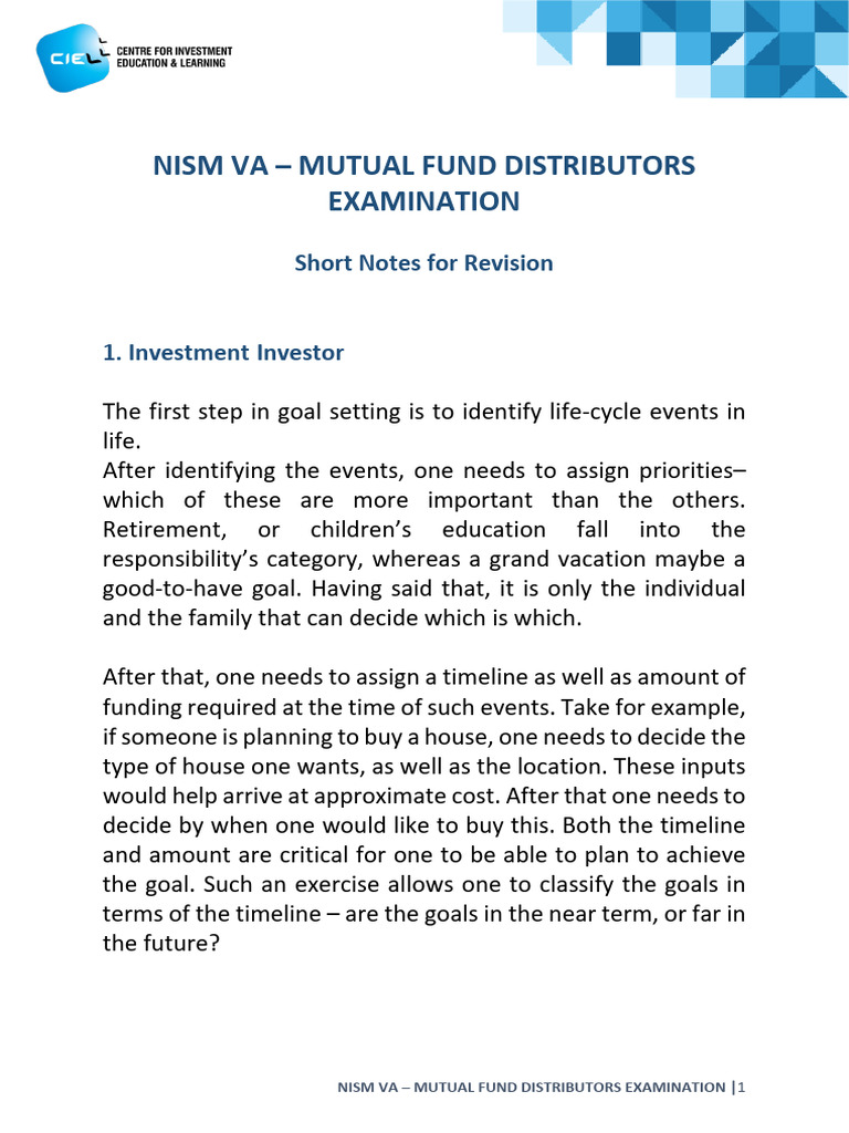 NISM VA Short Notes | PDF | Investment Fund | Financial Risk