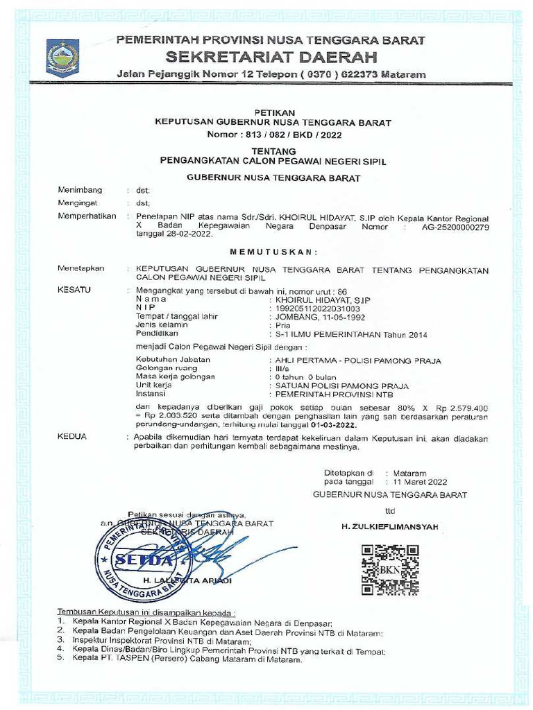 SK CPNS Khoirul Hidayat | PDF