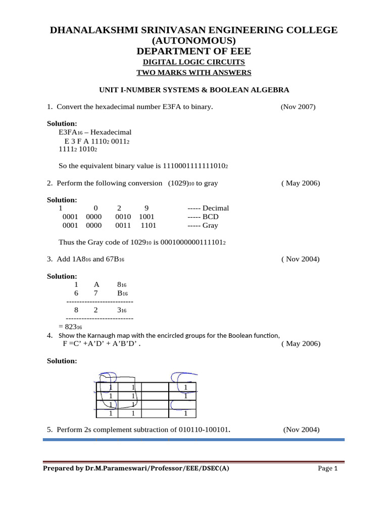DLC 2 Marks With Answers | PDF | Read Only Memory | Logic Gate