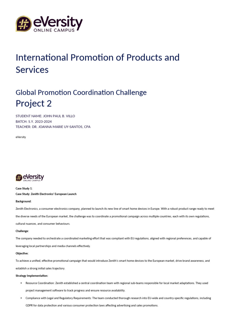 MKG550 EVT-001 International Promotion of Products and Services - Project 2 Template V1.0 | PDF ...