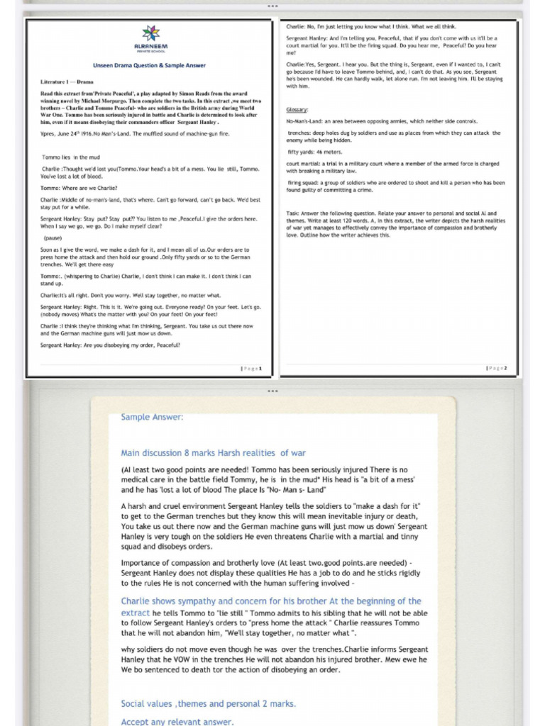 Unseen Drama Question Sample answer 1 | PDF