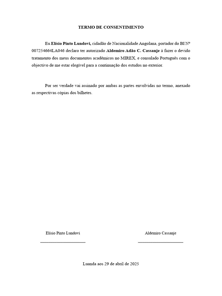 Termo de Consentimento Acadêmico | PDF