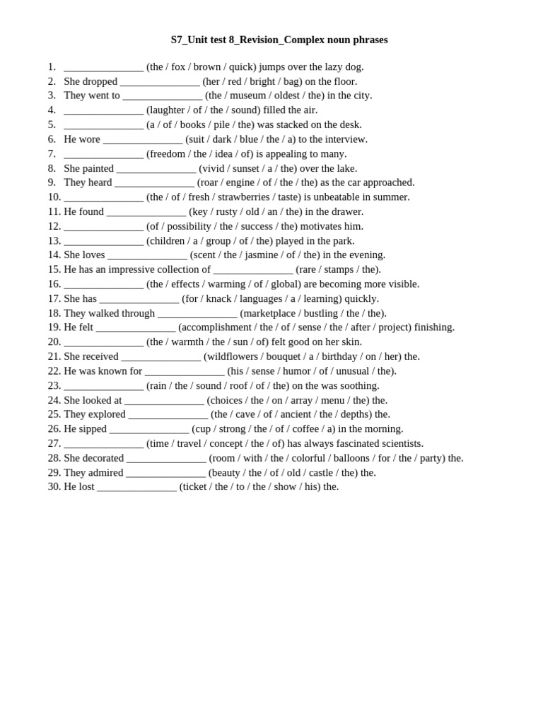 WS3 - S7 - Noun Phrases | PDF