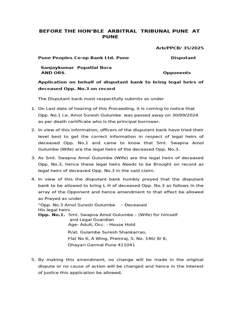 Legal Heirs Amendment Application | PDF | Affidavit | Legal Procedure