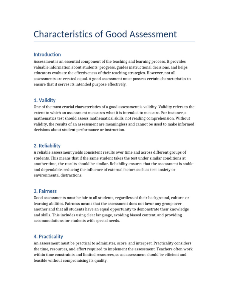 Characteristics_of_Good_Assessment | PDF | Educational Assessment ...
