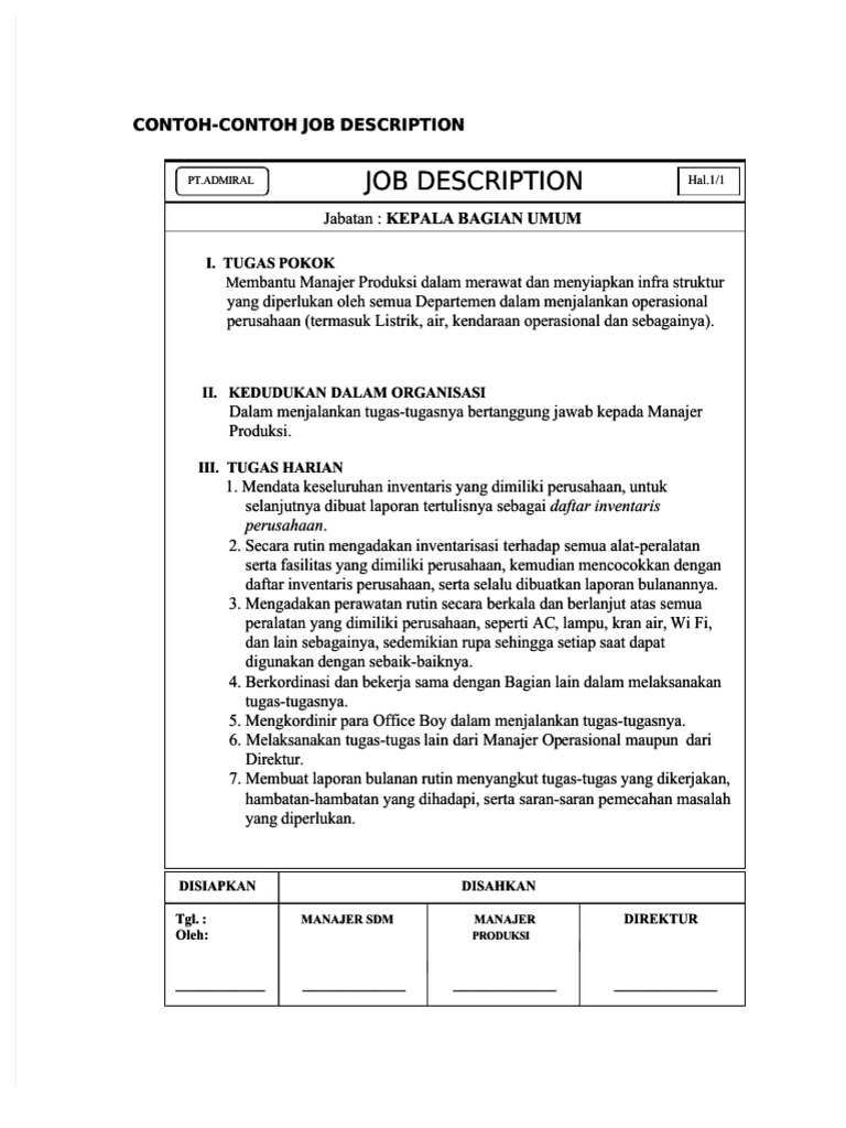 PDF Contoh Job Desc Sederhana - Compress | PDF