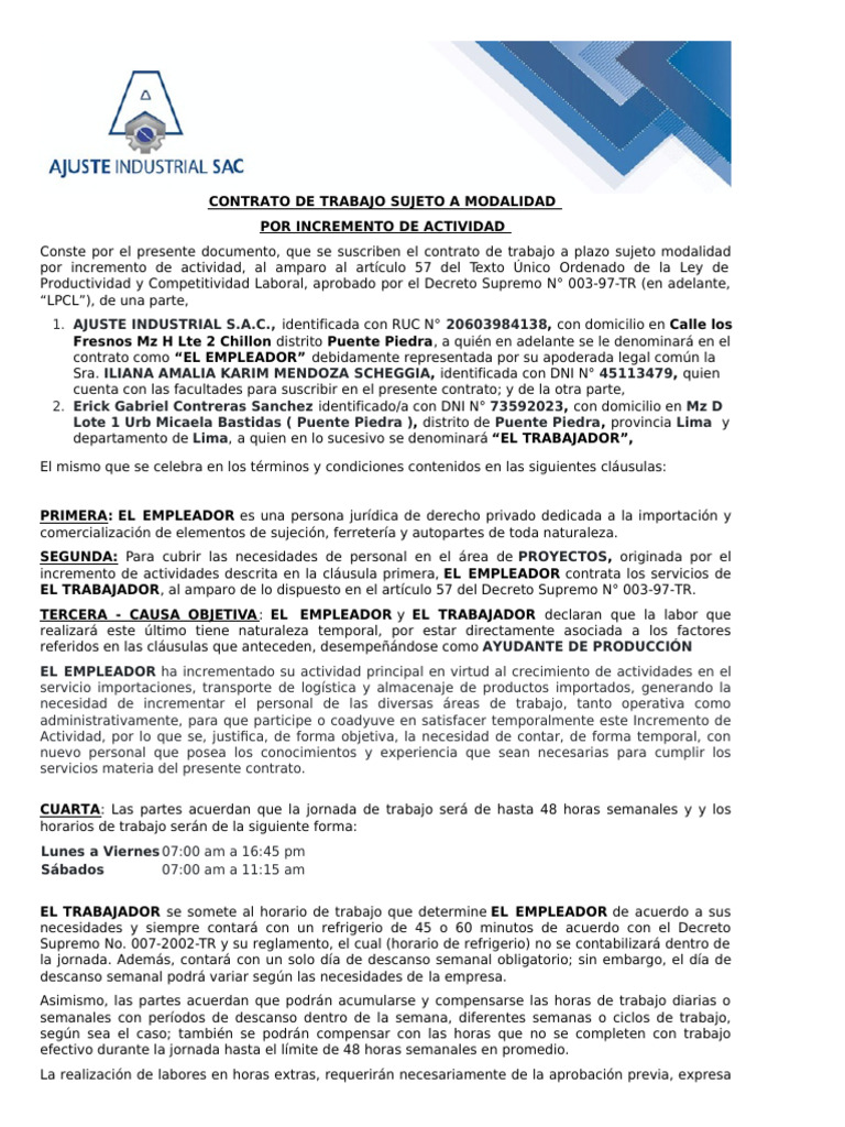 2025 02-03-10-56 AI-Contrato Incremento de Actividad Erick Gabriel Contreras Sanchez F1 | PDF ...