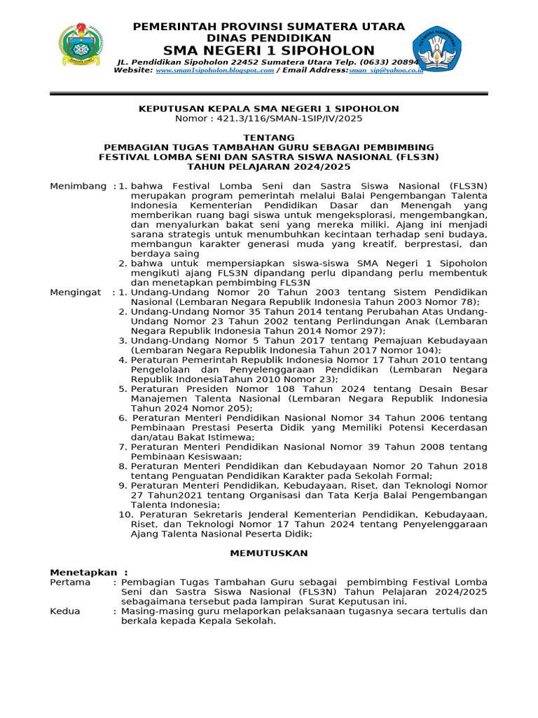 SK Pembimbing FLS3N 2025 | PDF