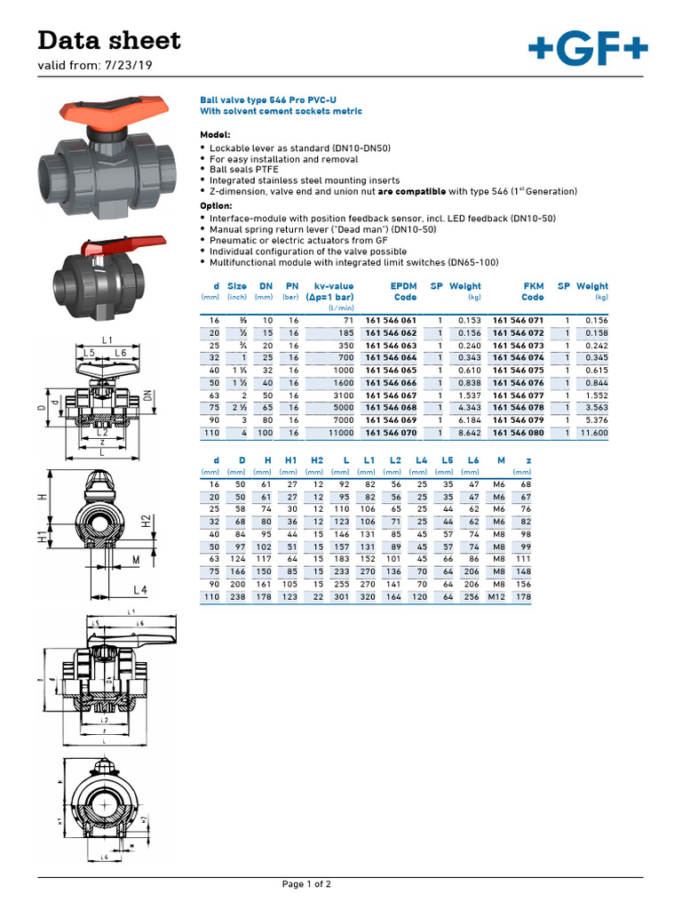 Georg Fischer Valve Dimensions | PDF | Valve | Manufactured Goods