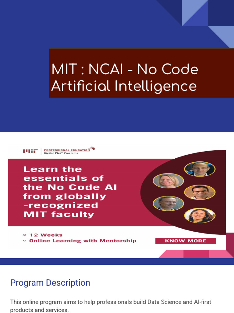 MIT - NCAI - No Code Artificial Intelligence | PDF | Artificial Intelligence | Intelligence (AI ...