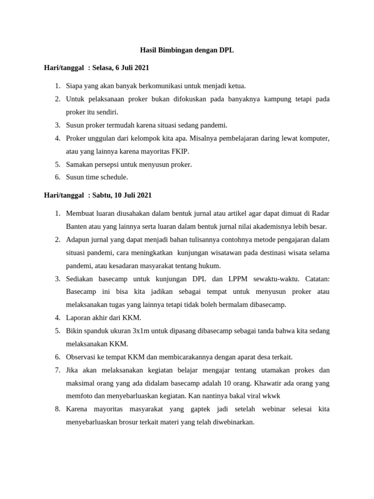 Hasil Bimbingan Dengan DPL | PDF