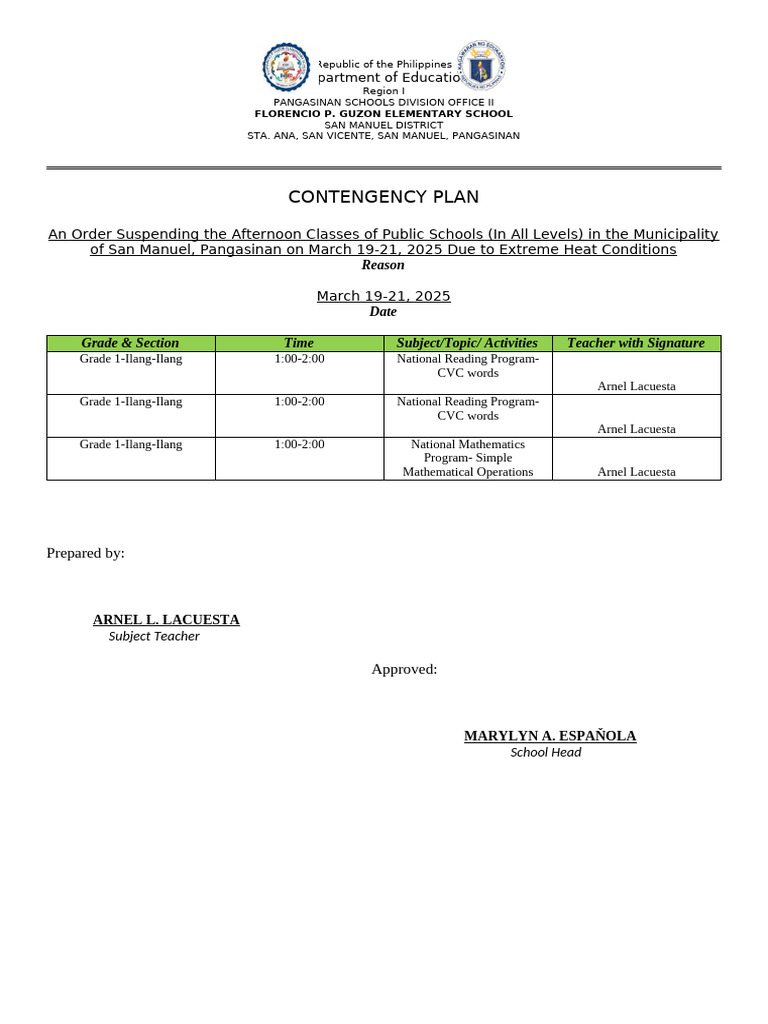 Contengency Plan | PDF