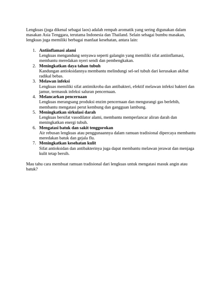 Manfaat Lengkuas | PDF