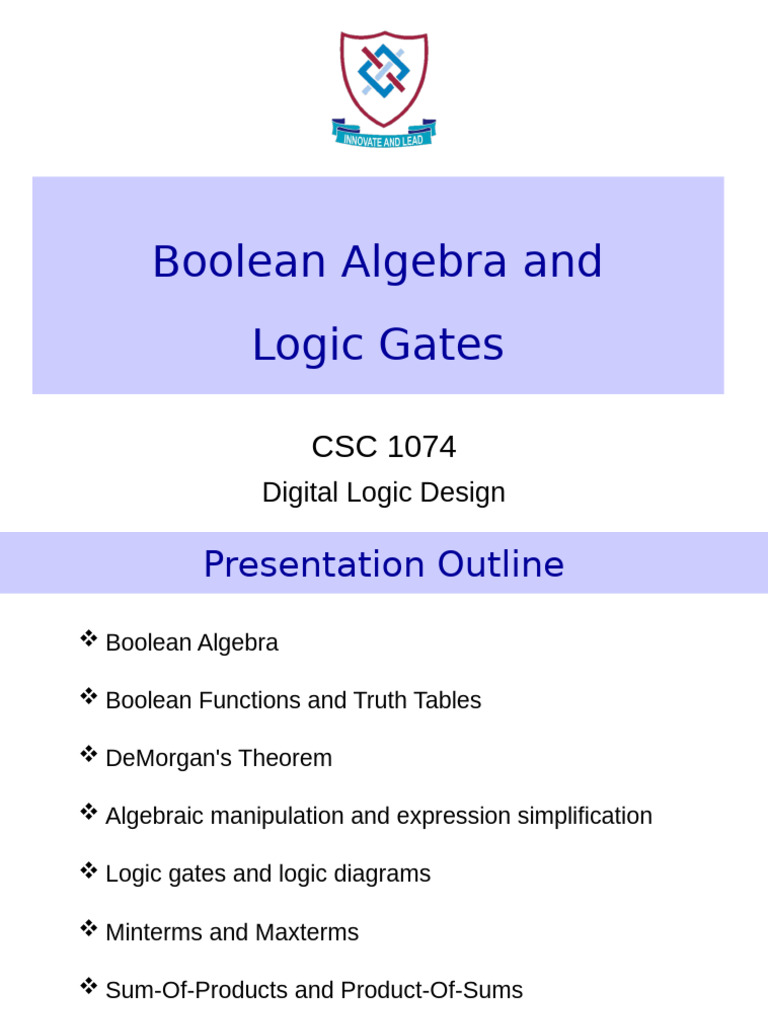 03 BooleanAlgebra&LogicGates 1 | PDF | Logic Gate | Boolean Algebra