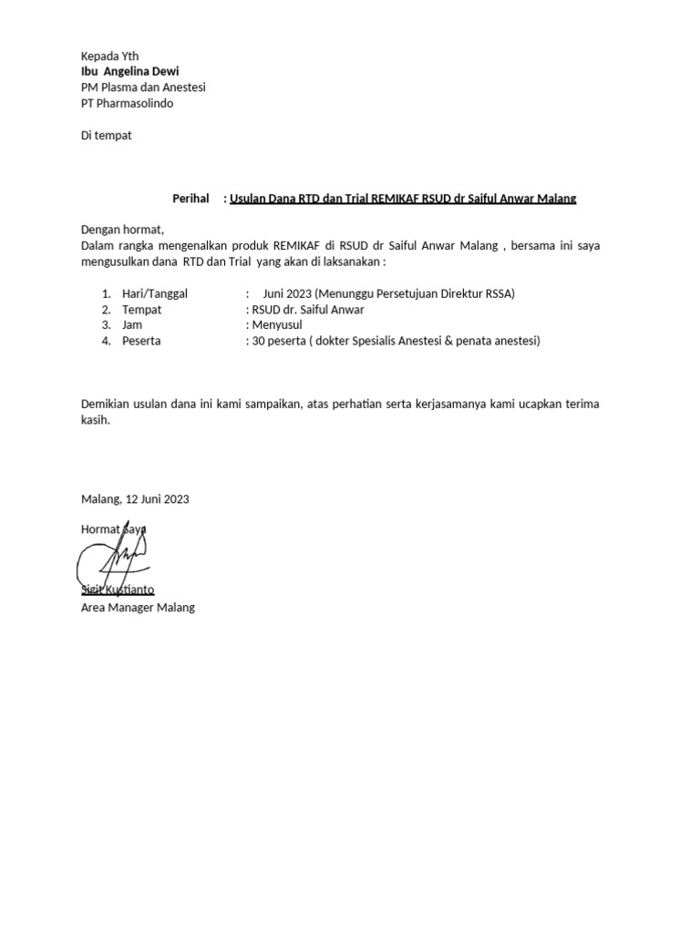 Usulan Dana Trial Produk Remikaf | PDF