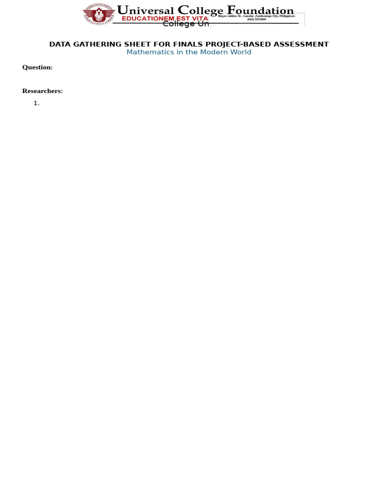 Data Gathering Sheet For Finals Project | PDF