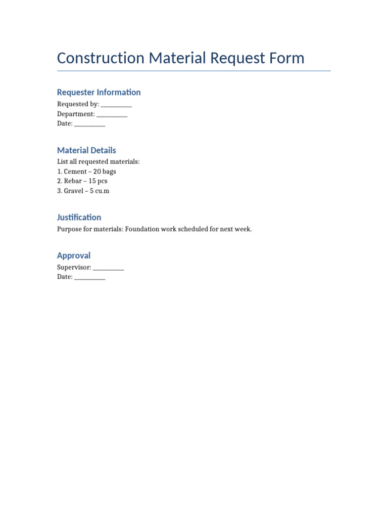 Construction Material Request Form | PDF