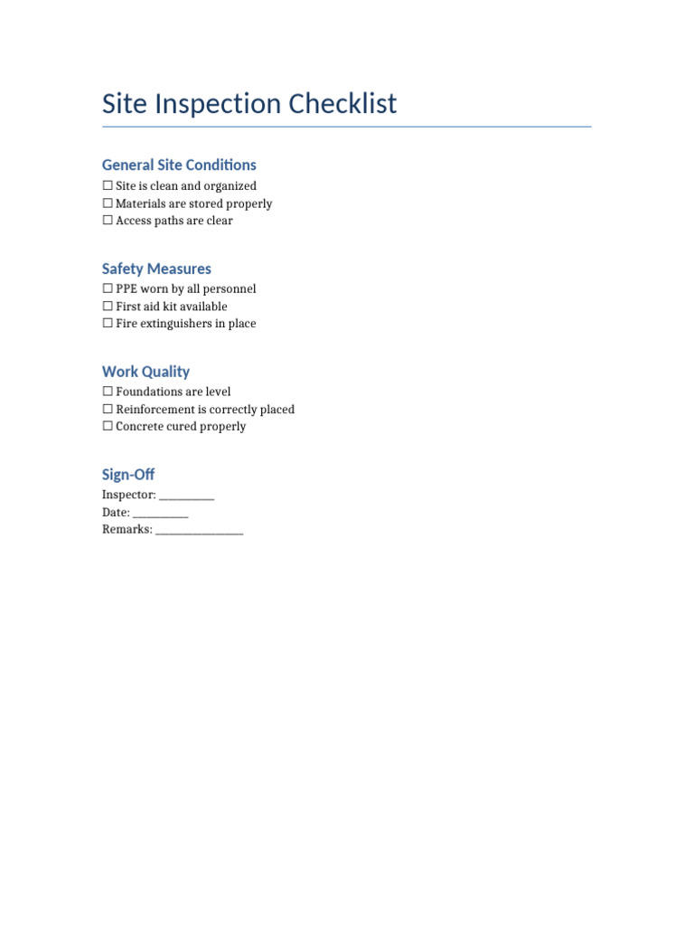 Site Inspection Checklist | PDF