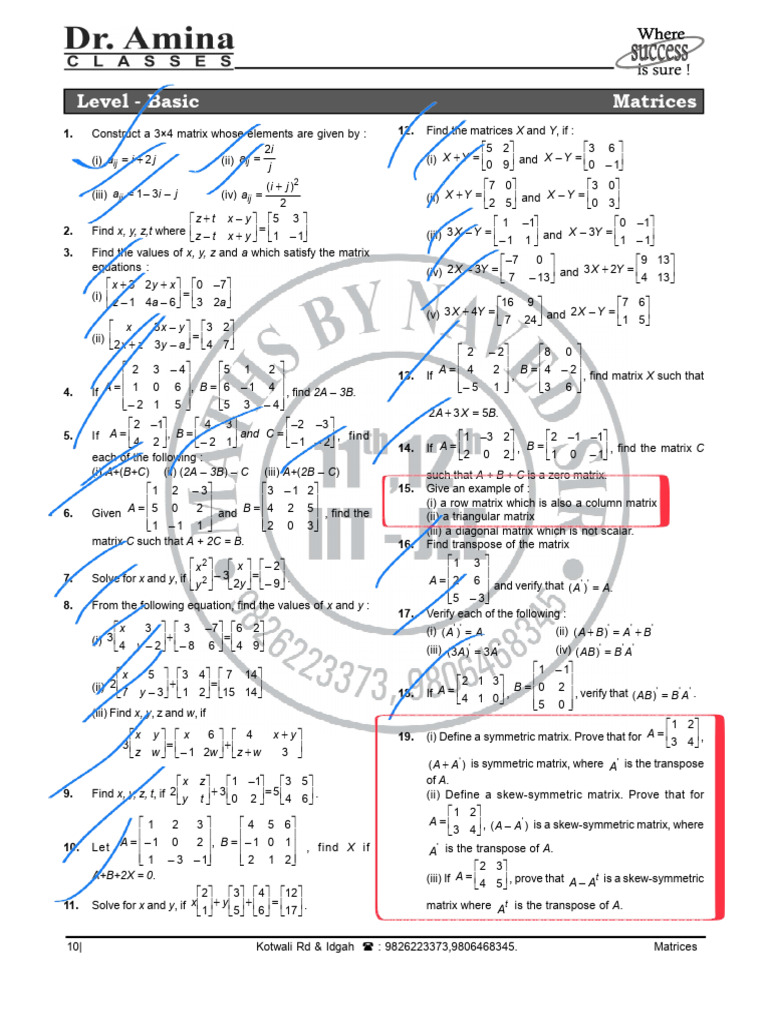 Dac Matrices Practice Sheet 1 2025-26 | PDF | Matrix (Mathematics ...