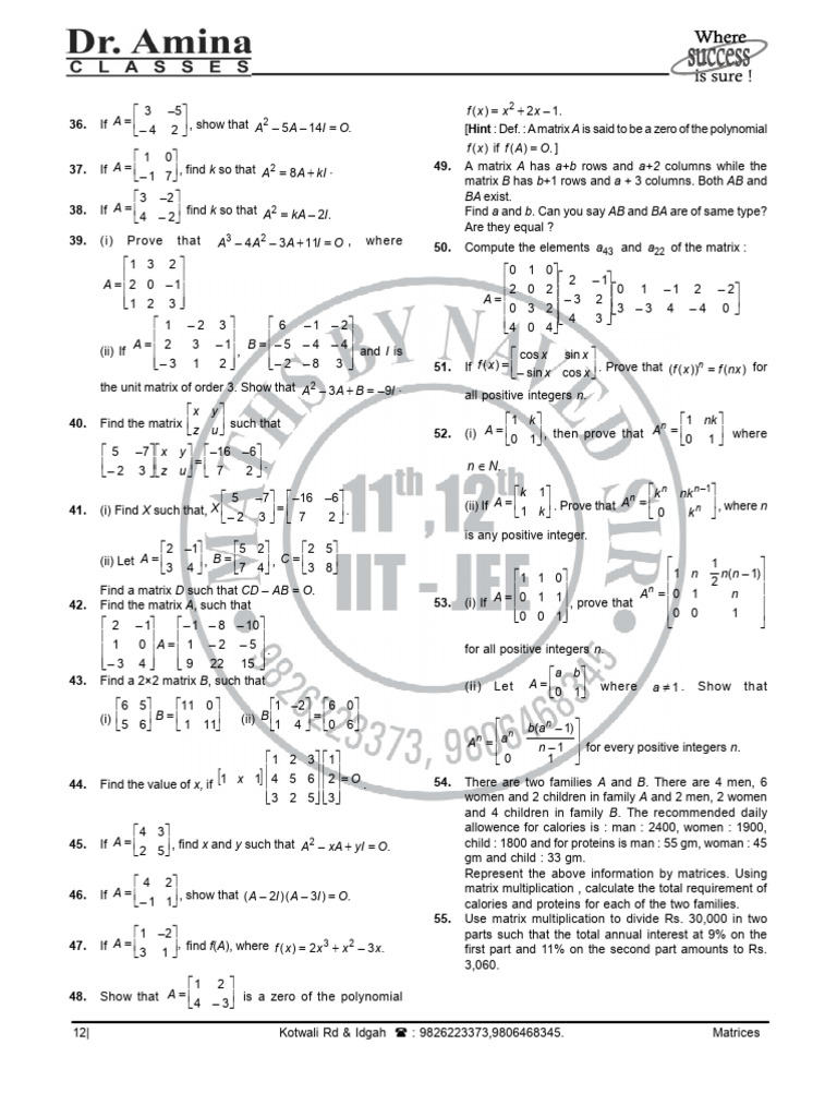 Matrix Operations and Calculations | PDF | Matrix (Mathematics ...