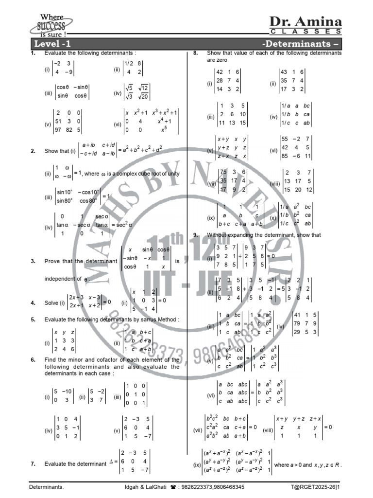 Dac 12 Determinants Practice 2026 | PDF | Algebra | Matrix Theory