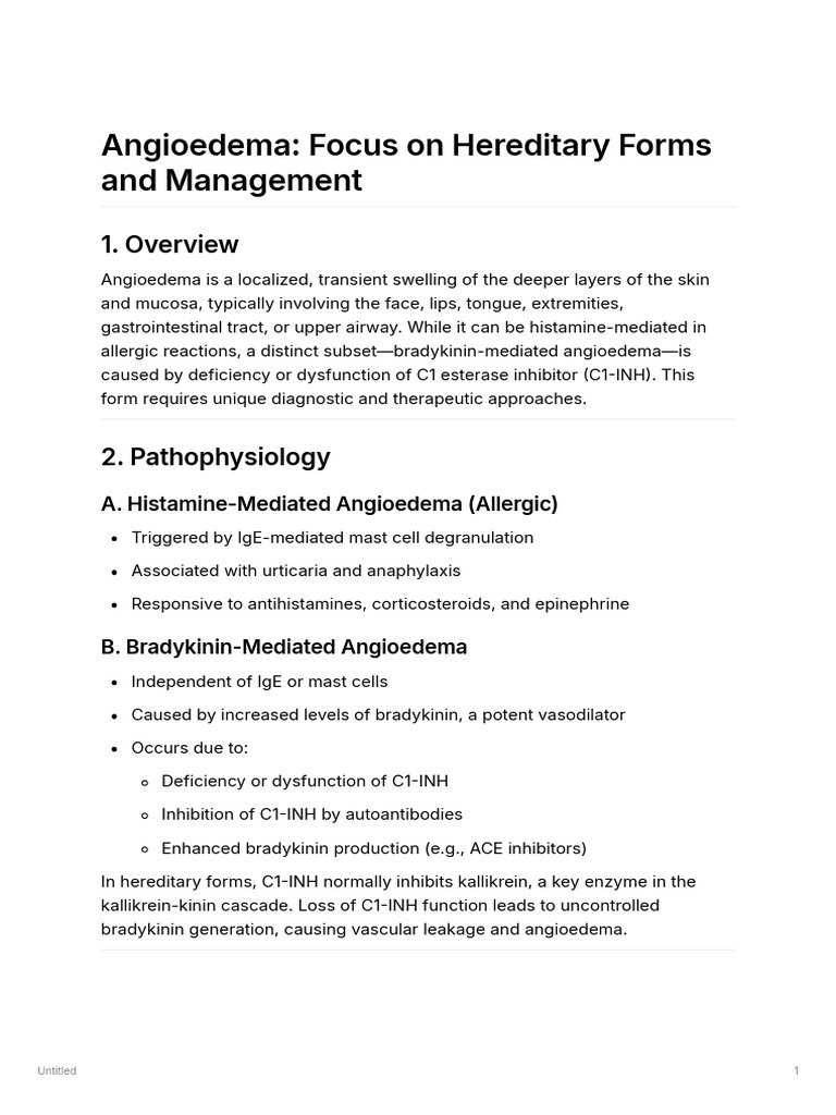 Angioedema: Focus On Hereditary Forms and Management: 1. Overview | PDF ...