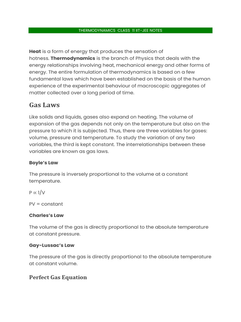 Class 11 Thermodynamics JEE Notes | PDF | Heat | Entropy