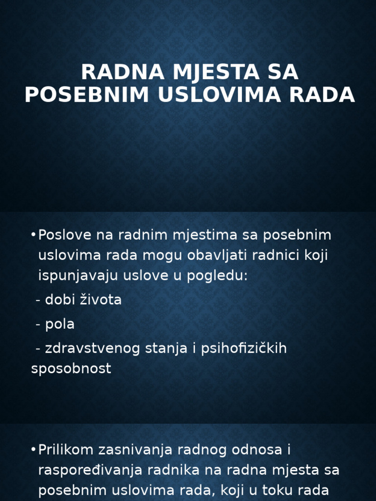 Radna mjesta sa posebnim uslovima rada | PDF