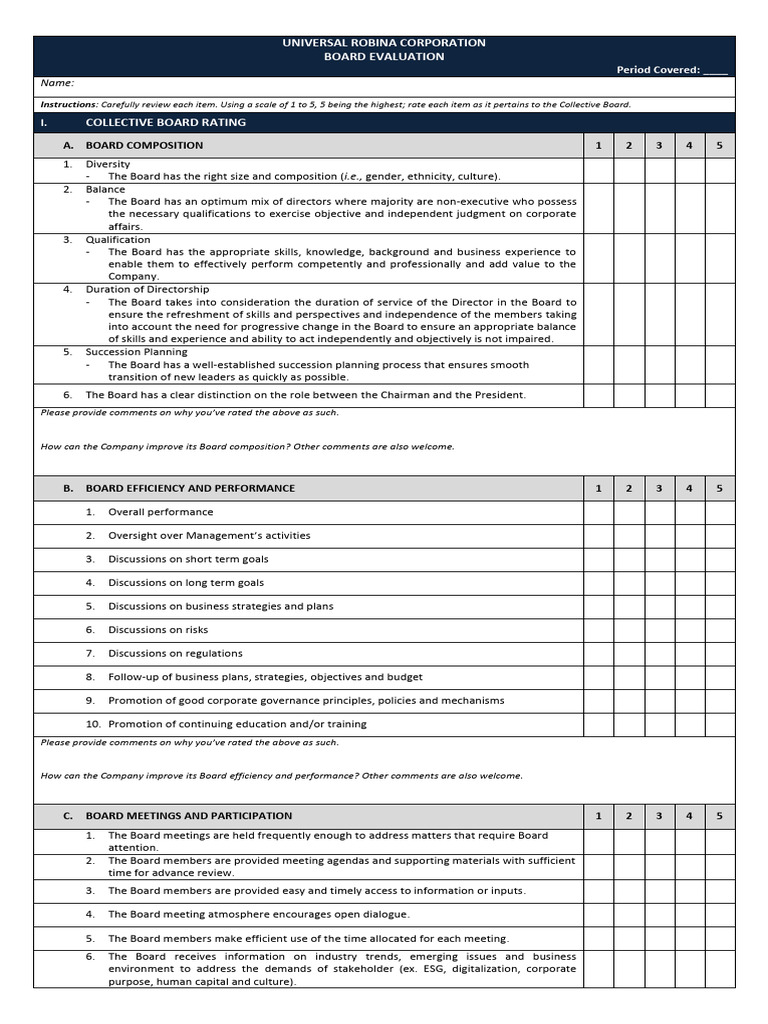 BOD Self-Assessment Form | PDF | Governance | Corporate Governance